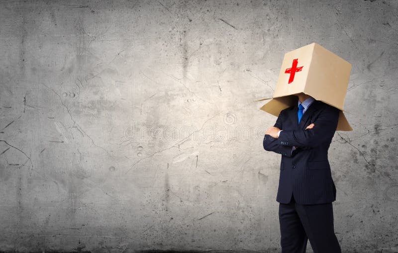 Man with box on head stock photo. Image of concept, cover - 48275488