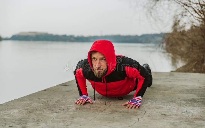 Man boxer doing push ups stock photo. Image of combat - 174760042