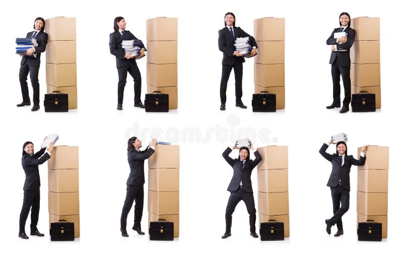 Man with Boxes Full of Work Stock Photo - Image of busy, carton: 173453196