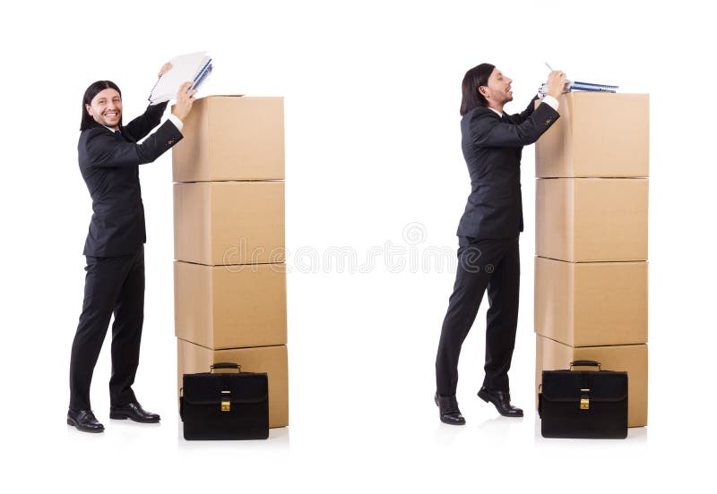 Man with Boxes Full of Work Stock Image - Image of heavy, cardboard ...