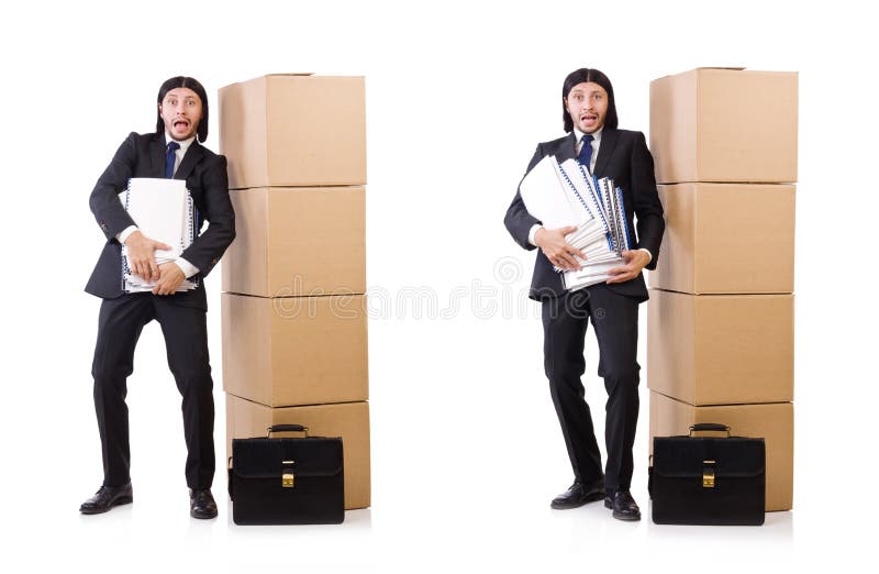 Man with Boxes Full of Work Stock Image - Image of collage, shipment ...