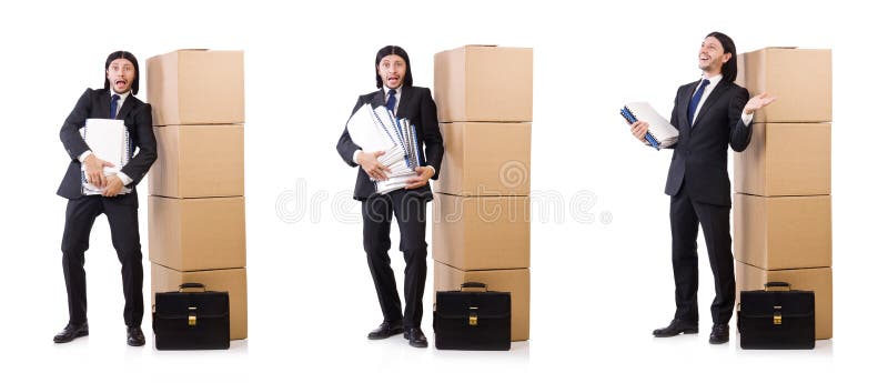 Man with Boxes Full of Work Stock Photo - Image of heavy, carton: 183226600