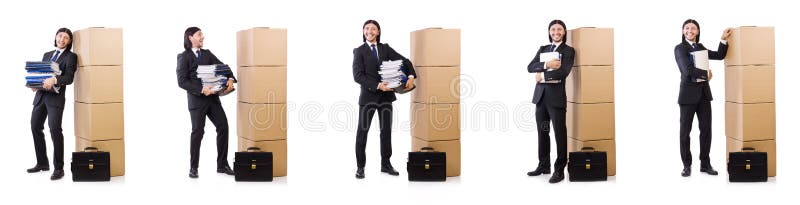 Man with Boxes Full of Work Stock Photo - Image of folder, office ...