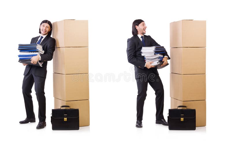 Man with Boxes Full of Work Stock Photo - Image of parcel, freight ...