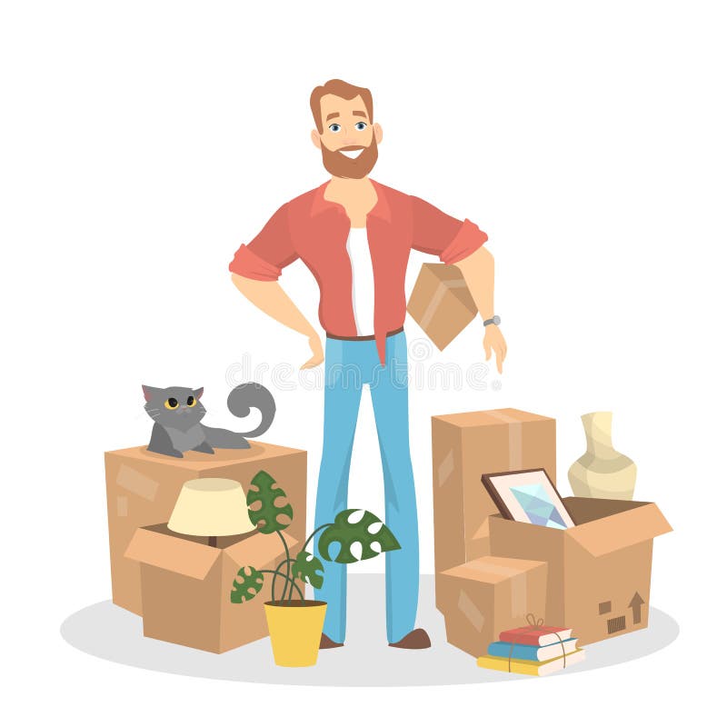 Man with boxes. stock vector. Illustration of holding - 116631400