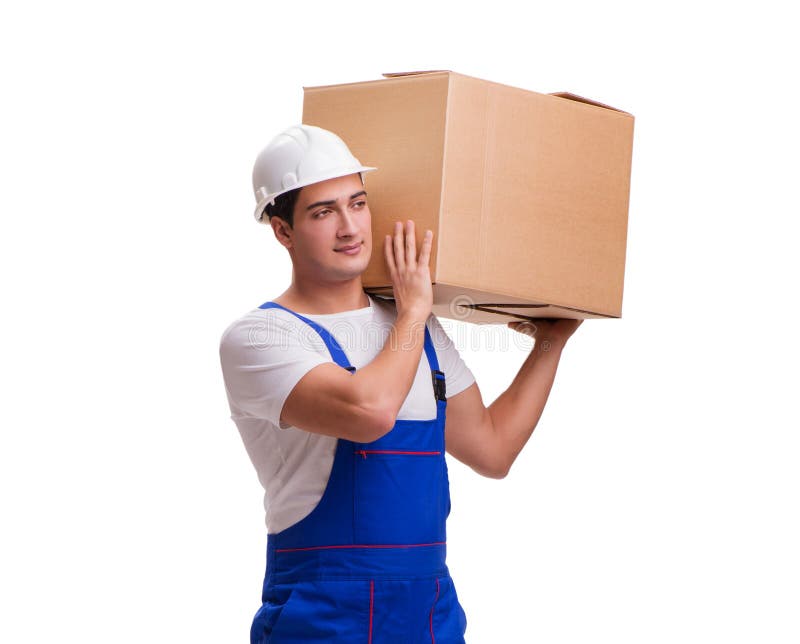 Man with Boxes Isolated on White Stock Image - Image of distribution ...