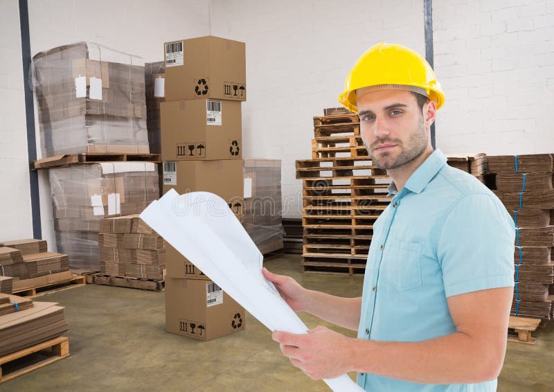 Man with Boxes in Warehouse Stock Photo - Image of confident ...
