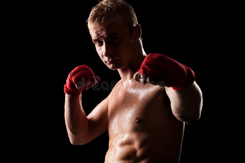 Man Boxing Against Black Background Stock Image - Image of sport ...