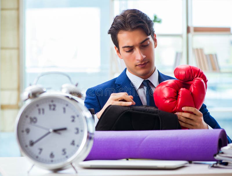 Man with Boxing Gloves in the Office Stock Image - Image of management ...