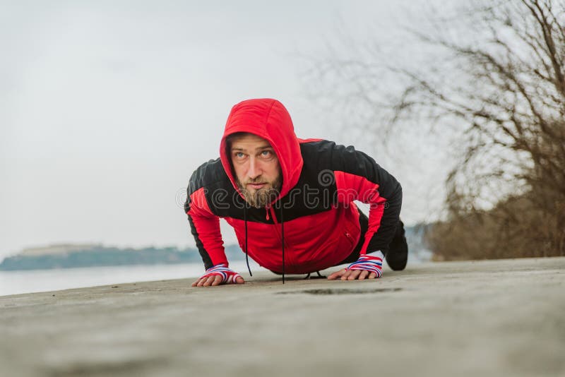Man boxer doing push ups stock photo. Image of boxer - 174760128