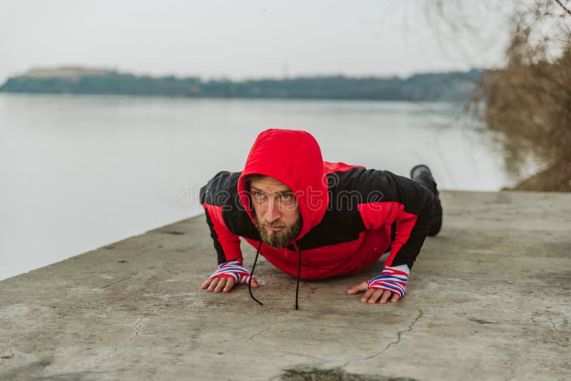 Man boxer doing push ups stock photo. Image of adult - 174760130