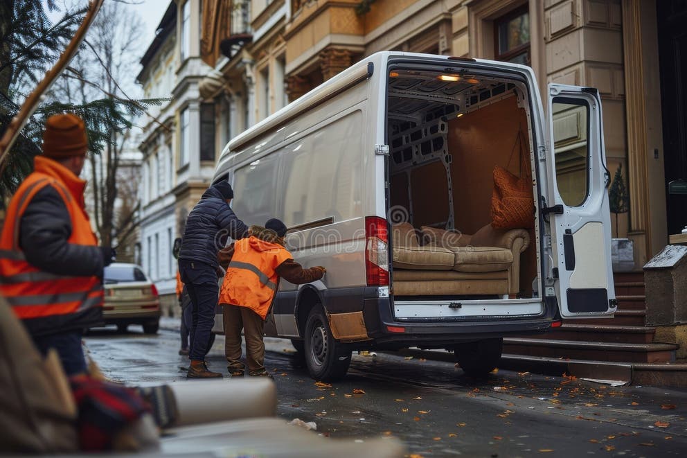 A Man and a Boy are Loading a Couch into a Van Stock Image - Image of ...