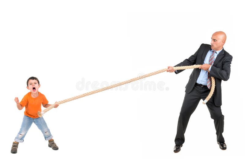 Man and boy pulling a rope stock photo. Image of business - 196480882