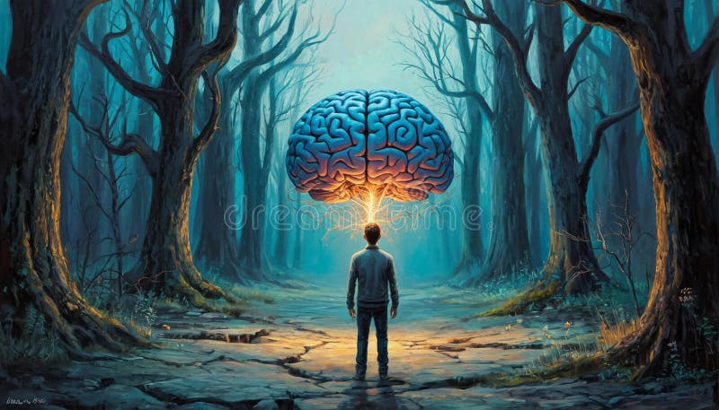 Man and Brain, Abstract Picture Stock Illustration - Illustration of ...
