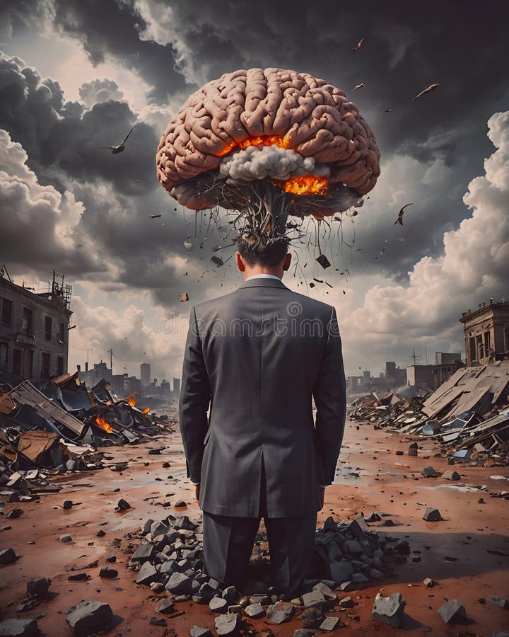 A Man with a Brain Head on His Head is Looking at a Man with a Brain on ...