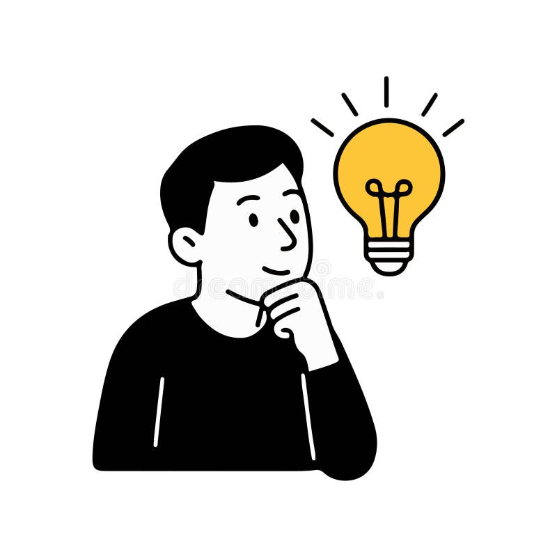 Man Brainstorming with Light Bulb Above Head Creative Thinking ...