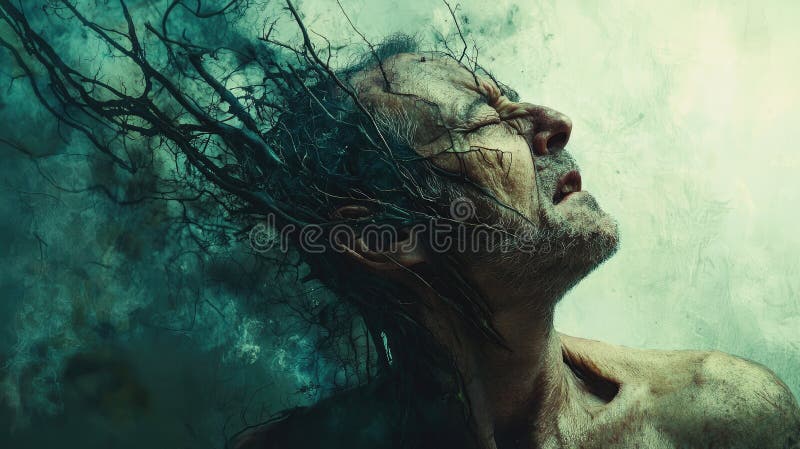 Man with Branches Growing Out of His Head Abstract Concept of Nature ...
