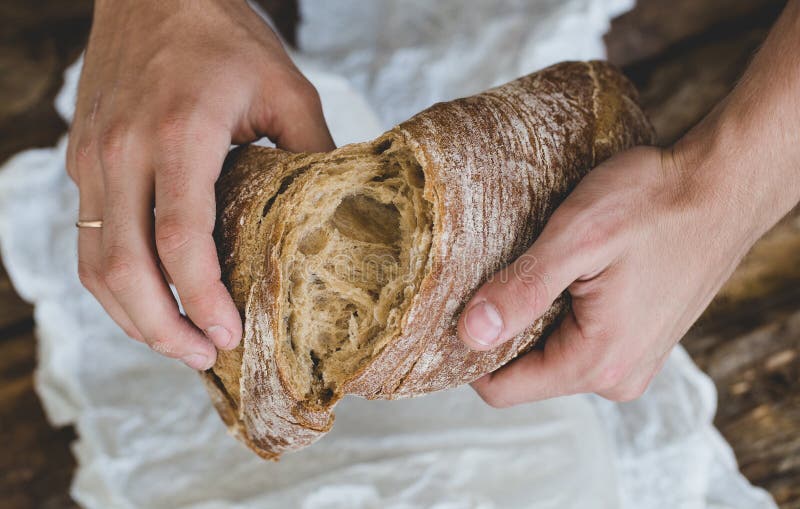 Man with bread stock photo. Image of hands, crust, house - 46681424