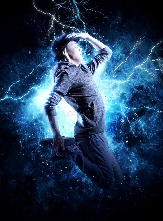 Man Break Dancing on Electricity Light Background Stock Photo - Image ...