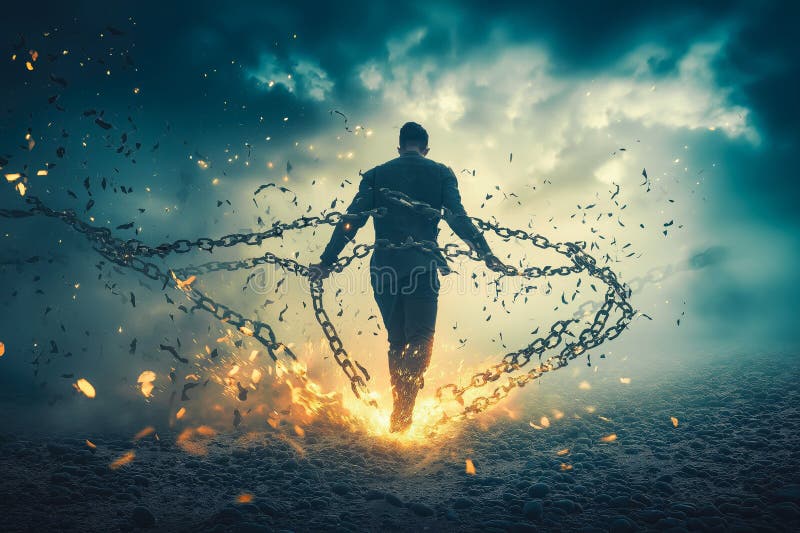 Man Breaking Chains To Become Free and Independent Stock Photo - Image ...