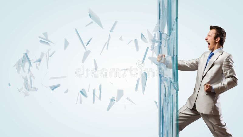 Man breaking glass stock image. Image of overcome, business - 43123147