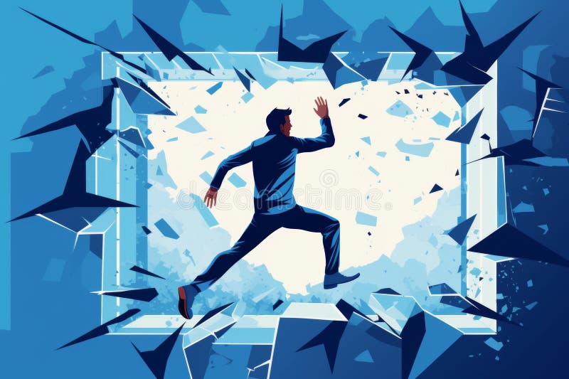 Man Breaking through Wall Symbolizes Freedom, Innovation, and Rule ...