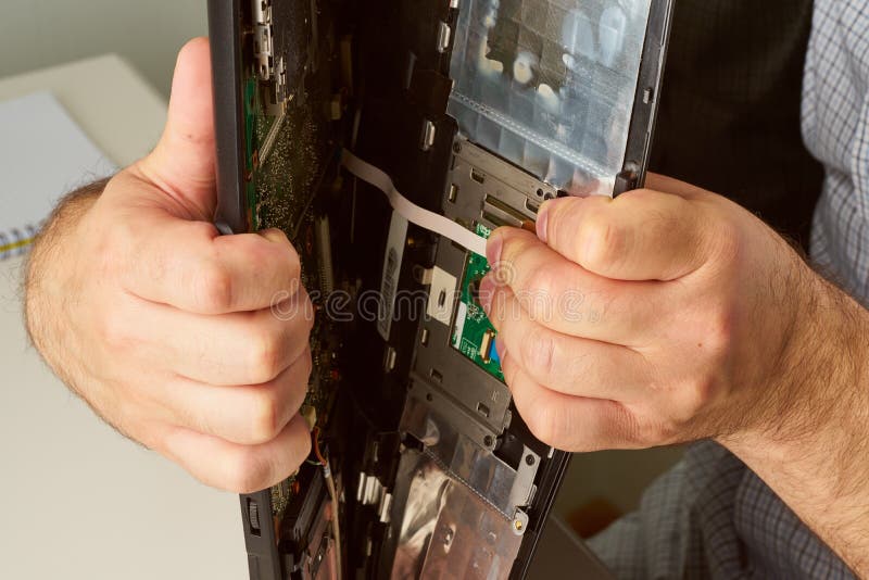 Man Breaks Hands Computer. Rips Laptop in Two. the Concept of Fatigue ...