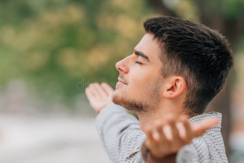 Man Breathing Relaxed Outdoors Stock Image - Image of tranquil ...