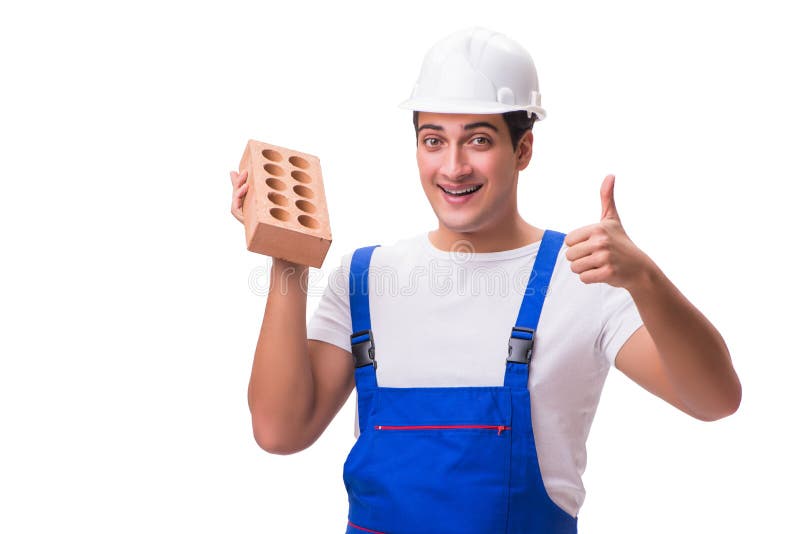 The Man with Brick Isolated on White Stock Image - Image of masonry ...