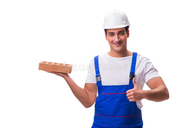 The Man with Brick Isolated on White Stock Image - Image of bricks ...