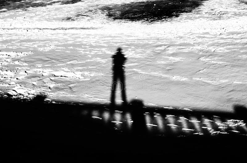 Man on Bridge Abstract Shadow on Snow Stock Image - Image of person ...