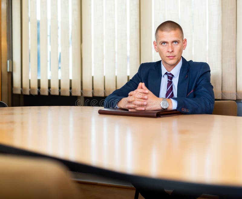 Man with Briefcase Waiting for Job Interview at Office Stock Image ...