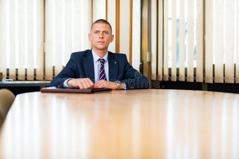 Man with Briefcase Waiting for Job Interview at Office Stock Photo ...