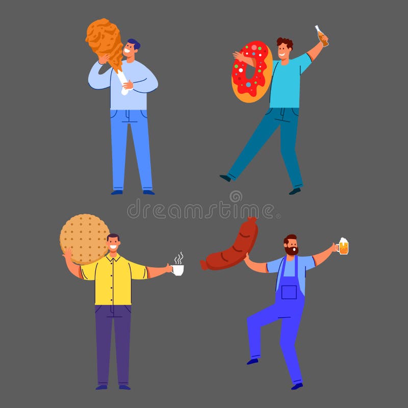 Man Bring Food Flat Character Collection Set Stock Vector ...