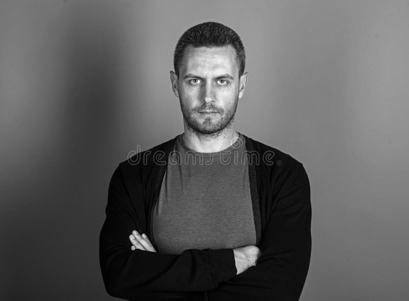 Man with Bristle or Beard Holds Arms Crossed. Stock Photo - Image of ...