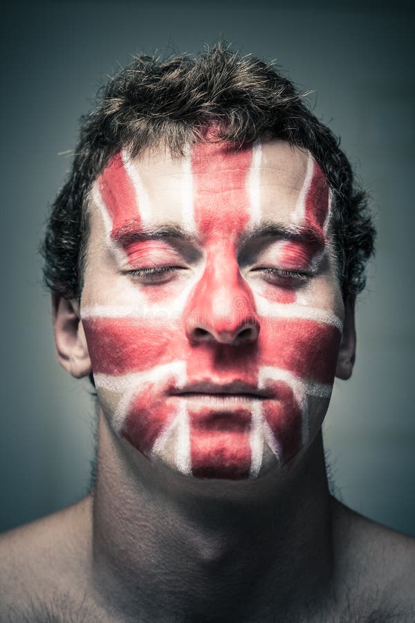 Man with British Flag on Face and Closed Eyes Stock Photo - Image of ...