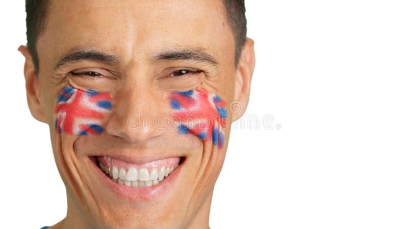 Man with a British Flag Painted on the Face Smiling Stock Image - Image ...