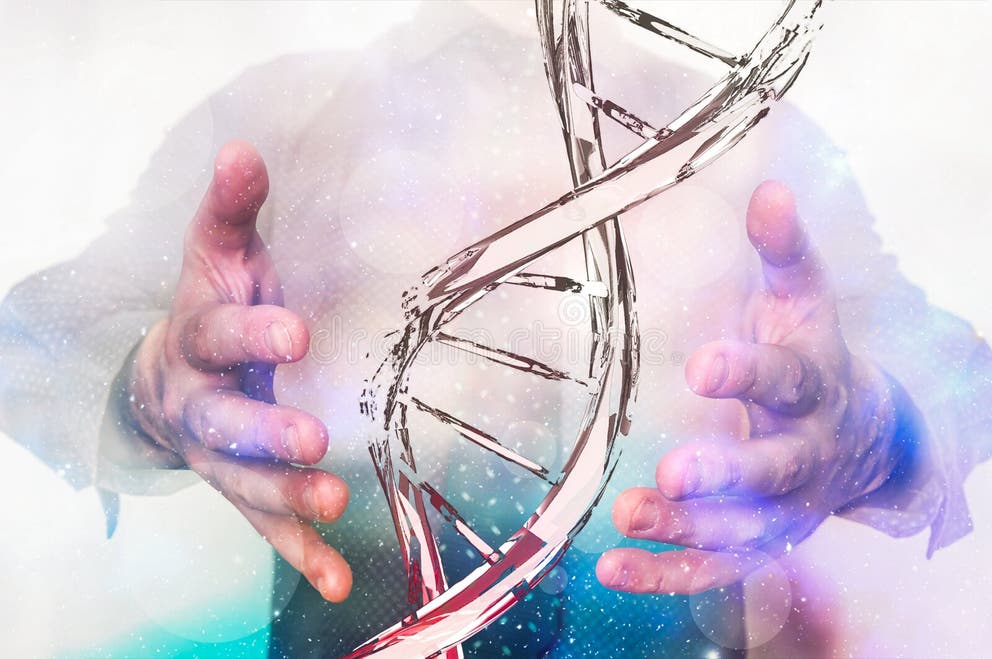 Man with Broken DNA Molecule between His Hands Stock Illustration ...