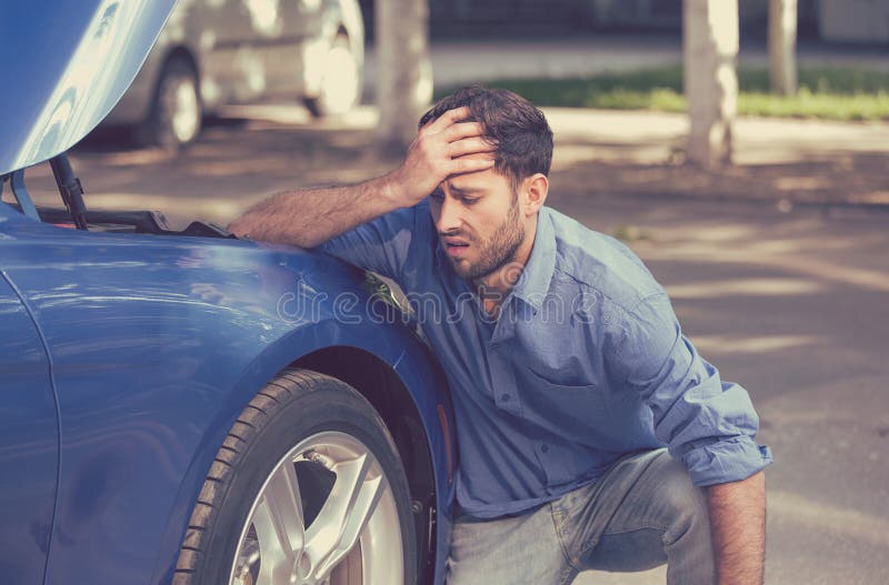 Man with Broken Down Car Flat Tire Stock Photo - Image of auto, flat ...