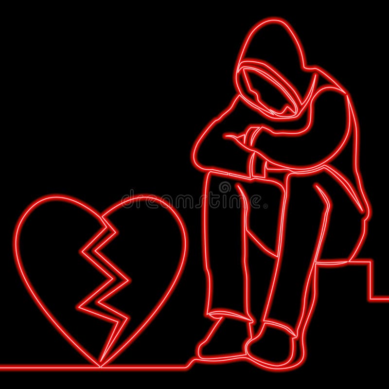 Man with Broken Hearth Icon Neon Glow Illustration Concept Stock Vector ...