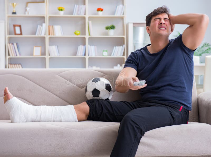 Man with Broken Leg Recovering at Home Stock Image - Image of operation ...