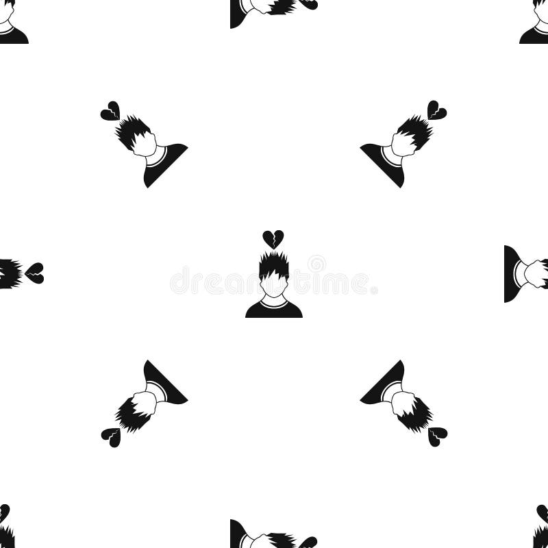 Man with Broken Red Heart Over Head Pattern Seamless Black Stock Vector ...