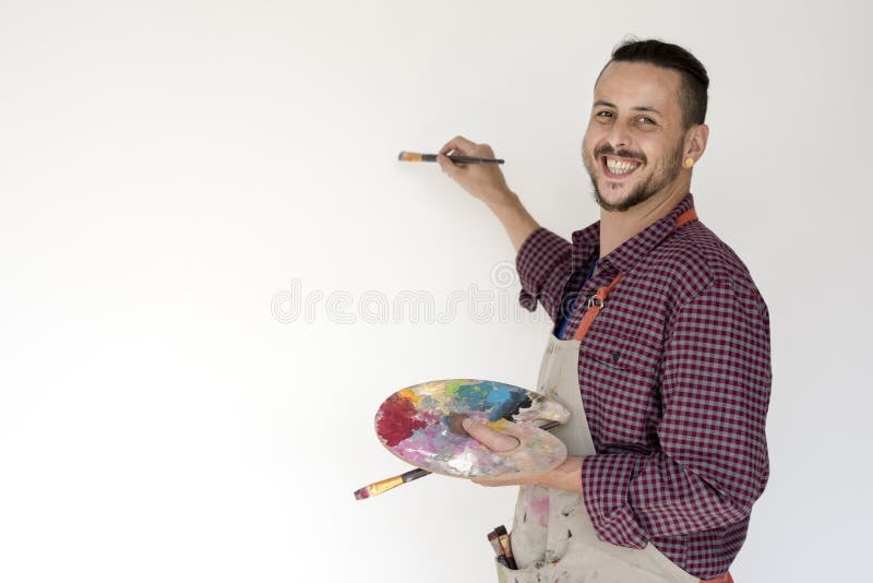 Man Brush Drawing Color Palette Arts Studio Portrait Stock Image ...