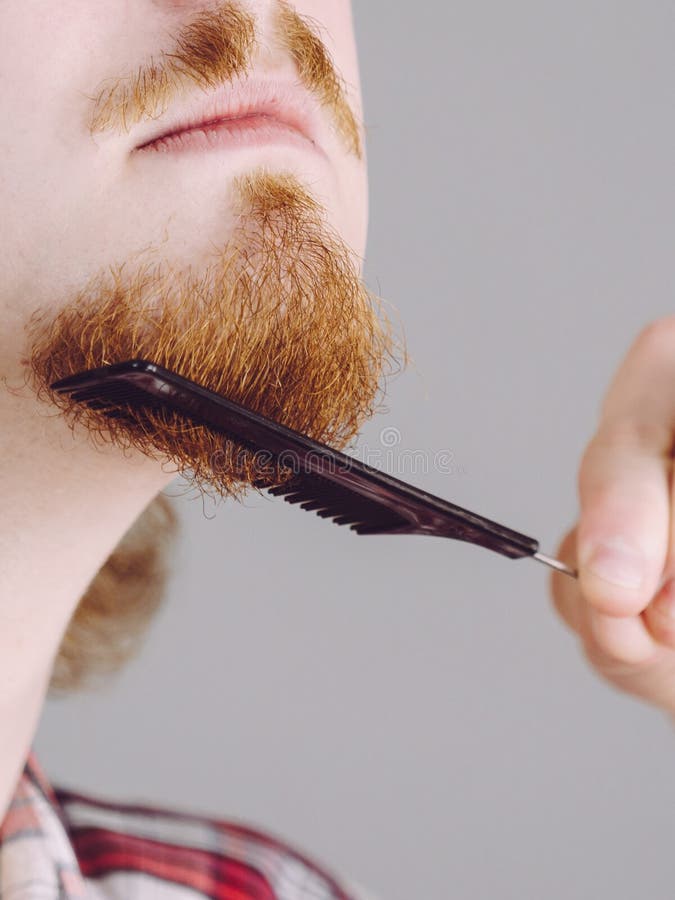 Man Brushing His Beard Using Comb Stock Image - Image of hair, care ...