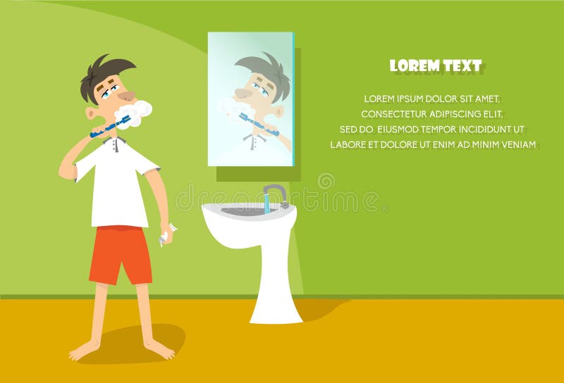 Man Brushing His Teeth. Cartoon Character. Stock Vector - Illustration ...