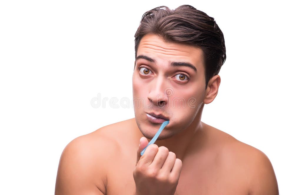The Man Brushing His Teeth Isolated on White Stock Image - Image of ...