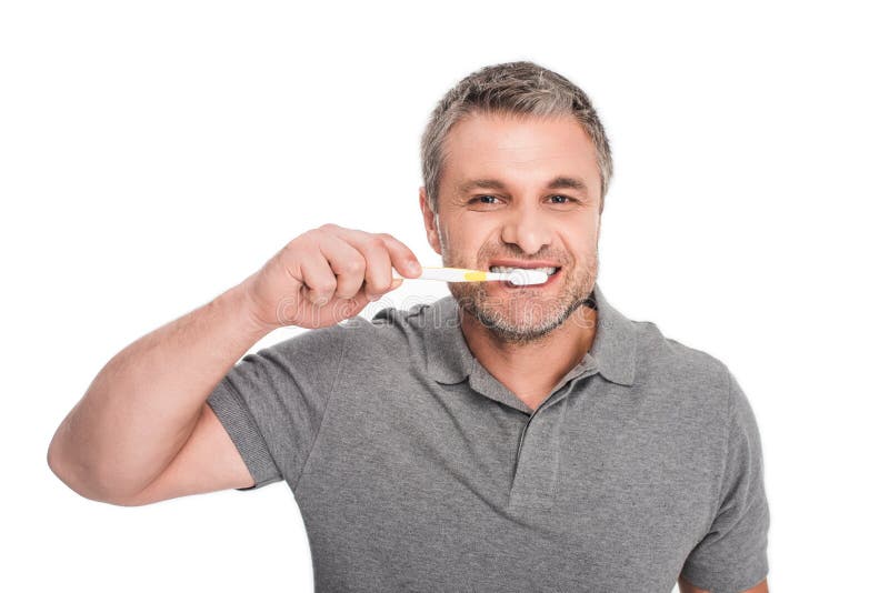 Man brushing teeth stock photo. Image of european, cheerful - 101698360