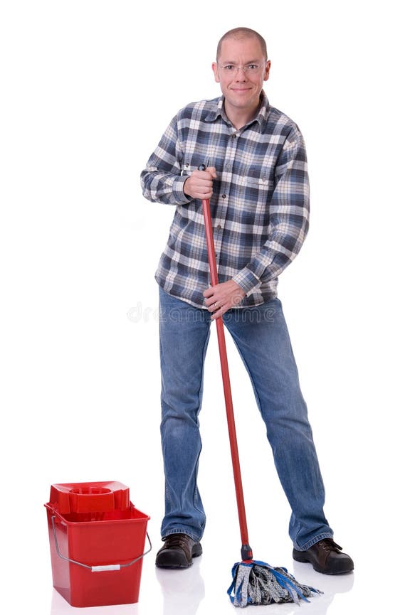 Man with bucket and mop stock image. Image of househusband - 8437409