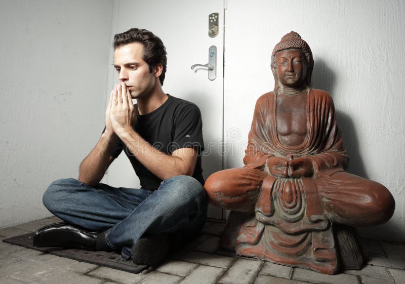 Man and a Buddha stock image. Image of relaxation, male - 8059431