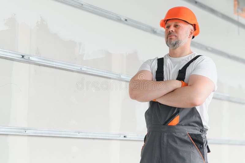 Man Builder. Architect is Standing in Building. Portrait of Thinking ...